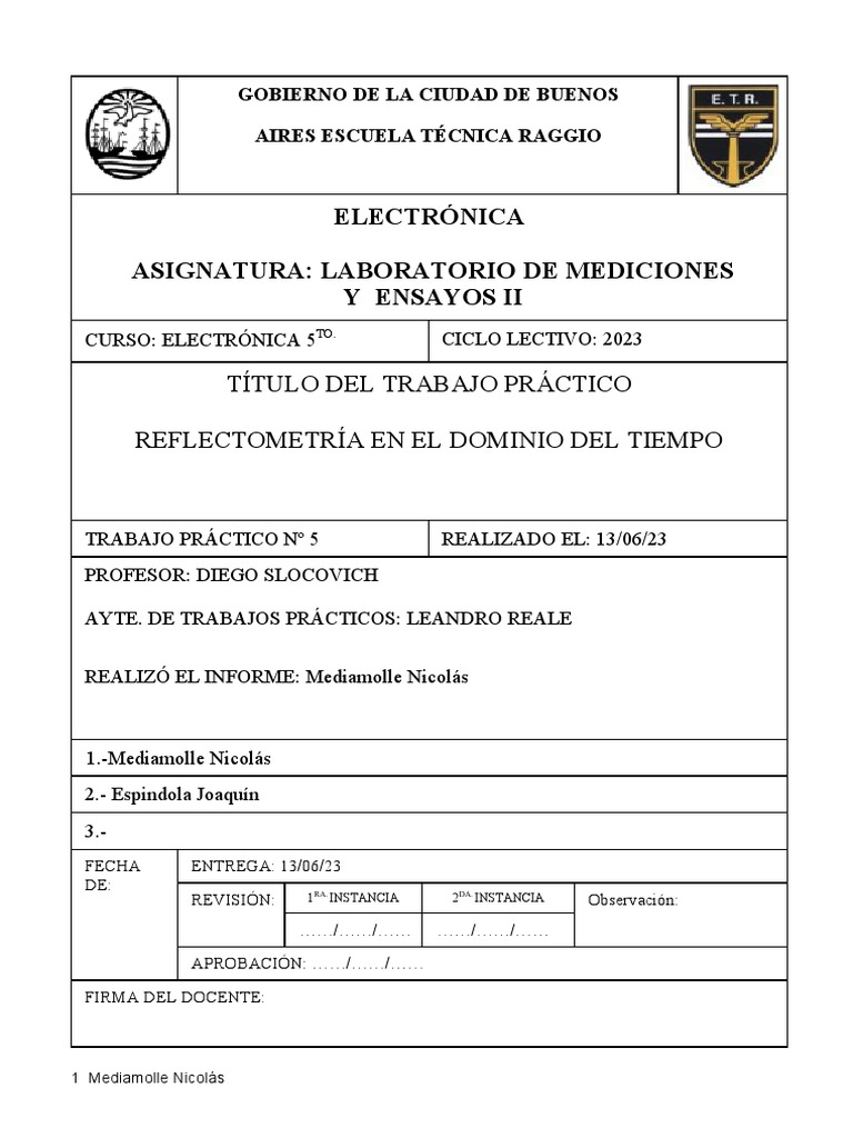 TP5 Reflectometria en El Dominio Del Tiempo | PDF | Ingeniería en ...
