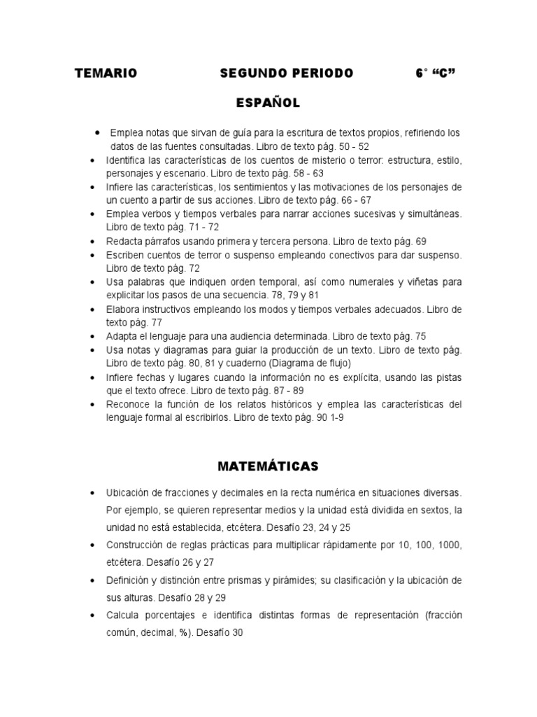 Temario Segundo Periodo 6 | PDF | Libros | imperio Romano