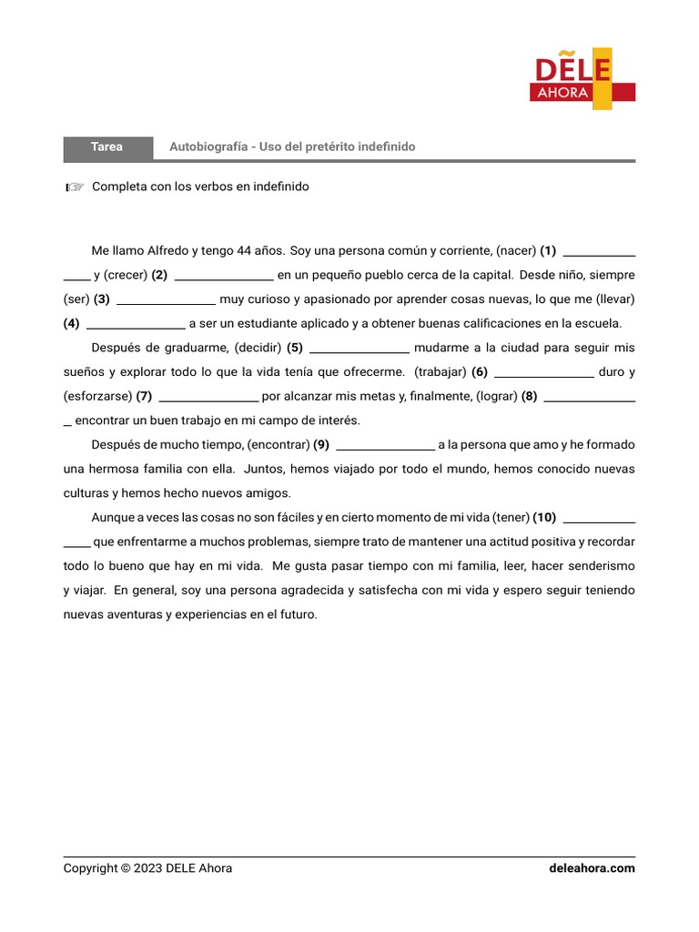 Autobiografia Uso Del Preterito Indefinido | PDF Autobiografia Uso Del Preterito Indefinido | PDF