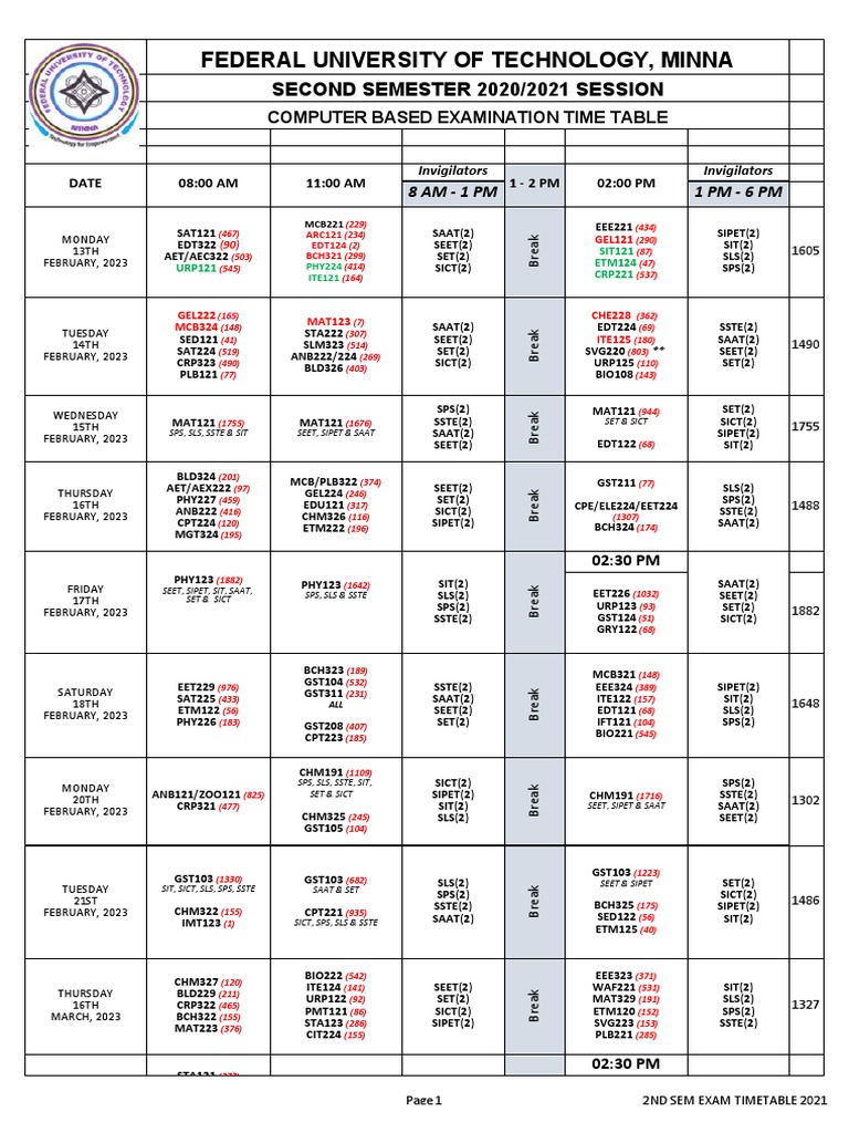 2023 2nd Semester Exam Timetable | PDF