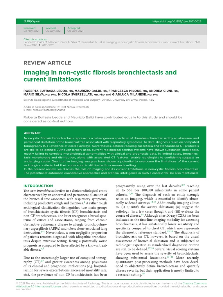 Imaging in Non-Cystic Fibrosis Bronchiectasis and Current Limitations ...