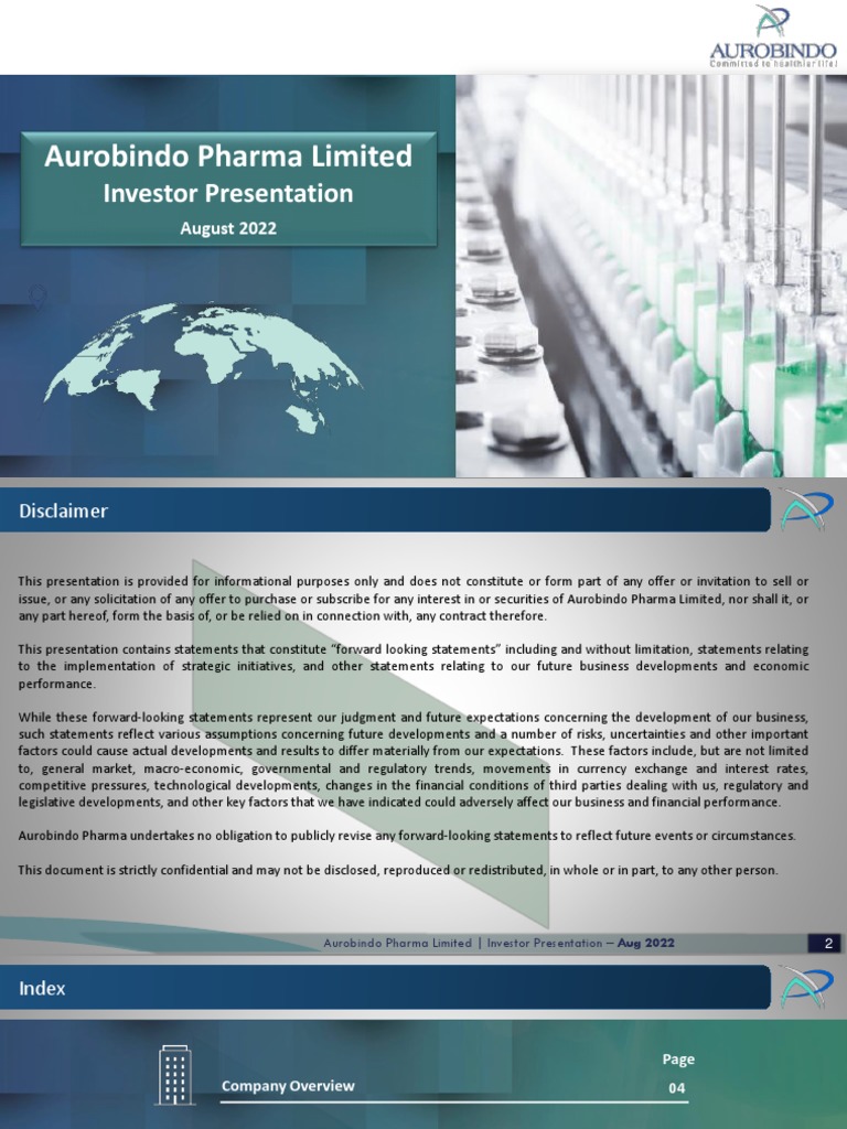 Aurobindo Pharma - Investor Presentation - INR - Sep 22 1 | PDF | Pharmaceutical Industry ...