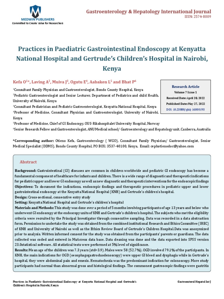 Pediatric GI Endoscopy Practices in Kenya | PDF | Gastroenterology ...