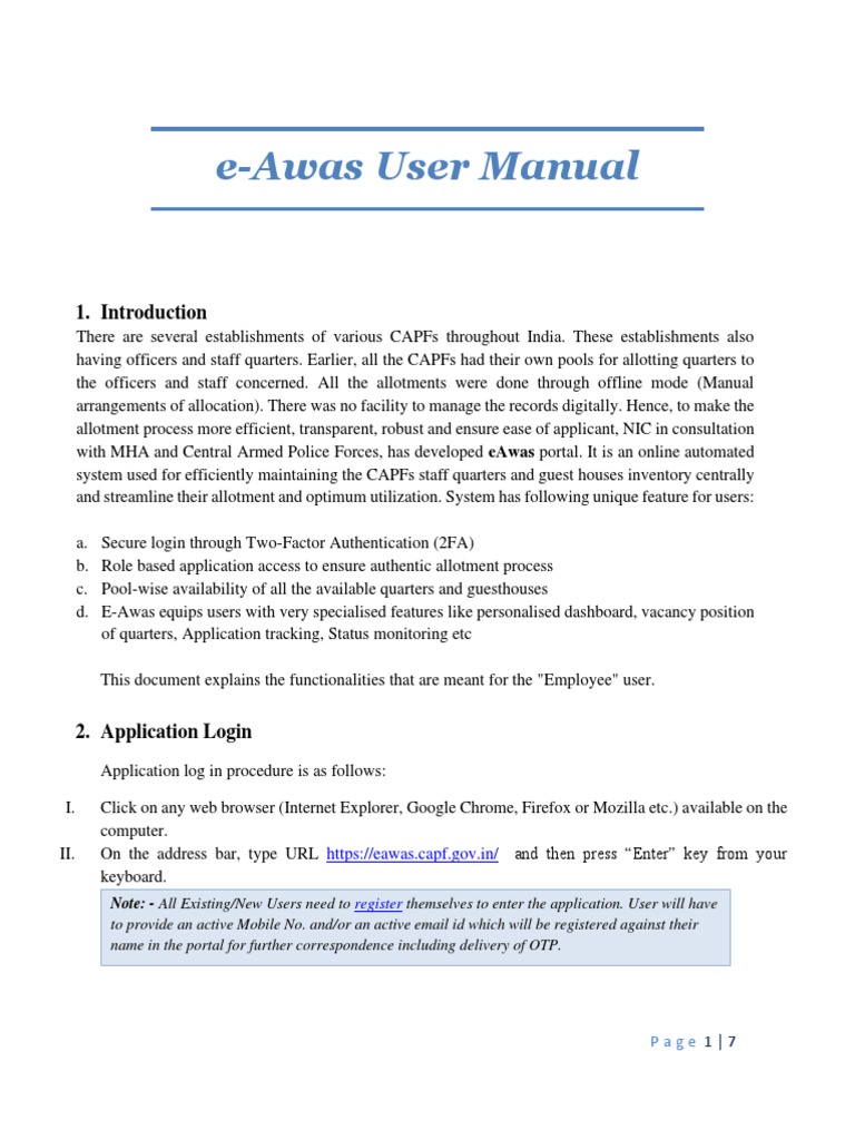 Employee - E-Awas - Draft - User Manual | PDF | Login | Menu (Computing)