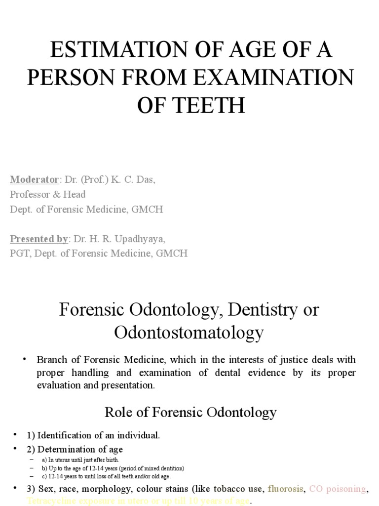 Estimation of Age of A Person From Examination of Teeth | PDF | Dental ...