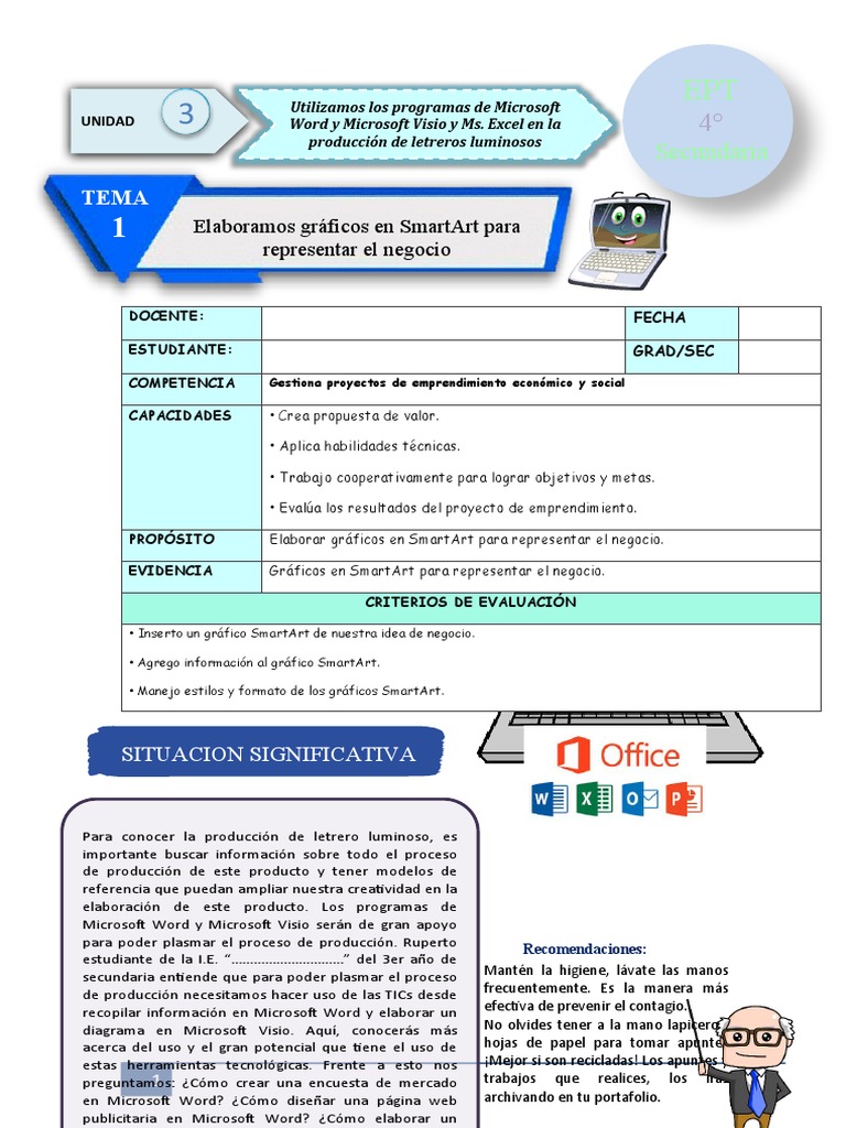 FICHA DE ACTIVIDAD EPT 3°-SEMANA 1 | PDF | Microsoft | Iniciativa empresarial