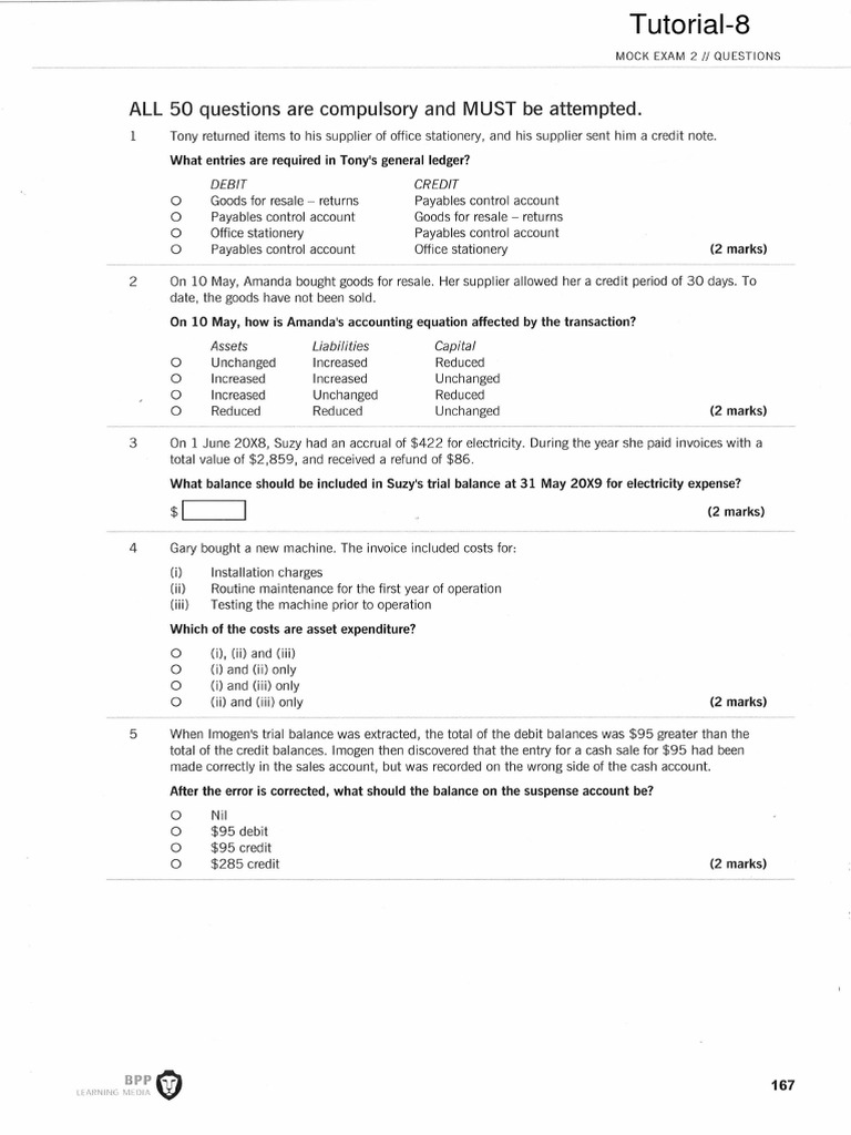 FA2 Mock Exam 2 (Tutorial-8) | PDF | Debits And Credits | Accounts Payable