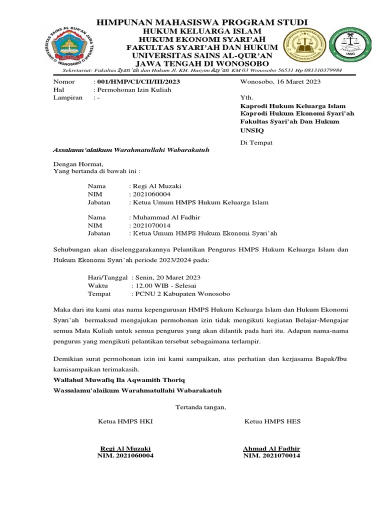 Surat Izin Perkuliahan | PDF