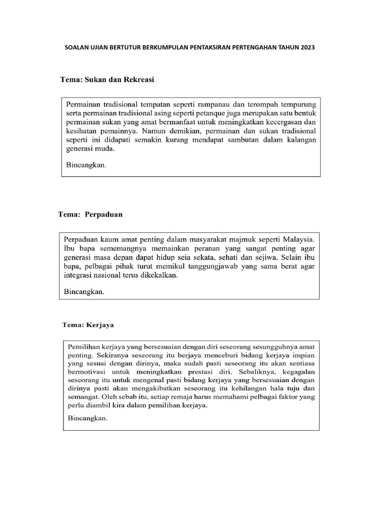 SOALAN_UJIAN_BERTUTUR_BERKUMPULAN_PENTAKSIRAN_PERTENGAHAN_TAHUN | PDF