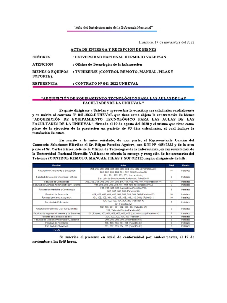 Acta de Entrega Controles | PDF
