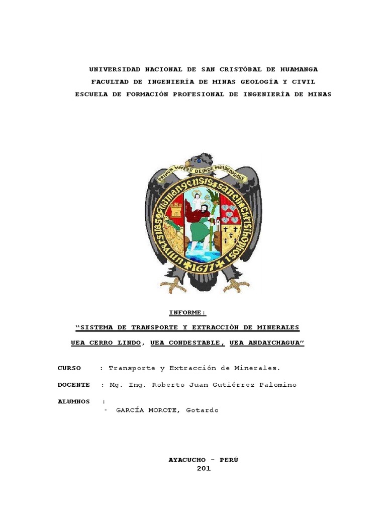 Informe Sistema de Transporte Cerro Lindo Condestable y Andaychagua 2019 | PDF | Minería ...