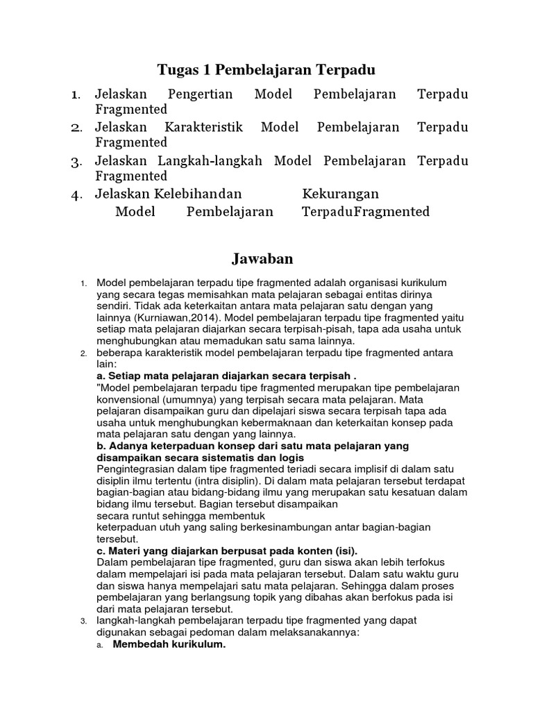 Model Pembelajaran Terpadu Fragmented | PDF