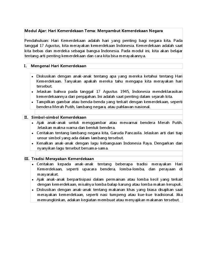 Modul Ajar Hari Kemerdekaan Tema Menyambut Kemerdekaan Negara | PDF