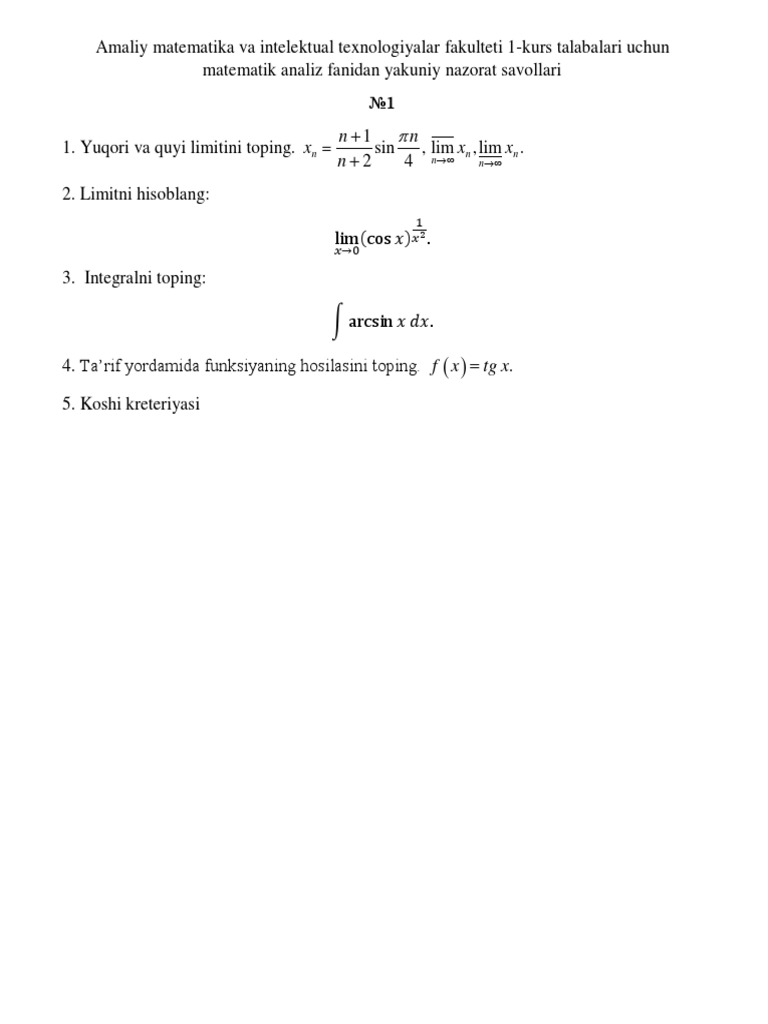 1-Kurs Amaliy Matematika Yakuniy | PDF