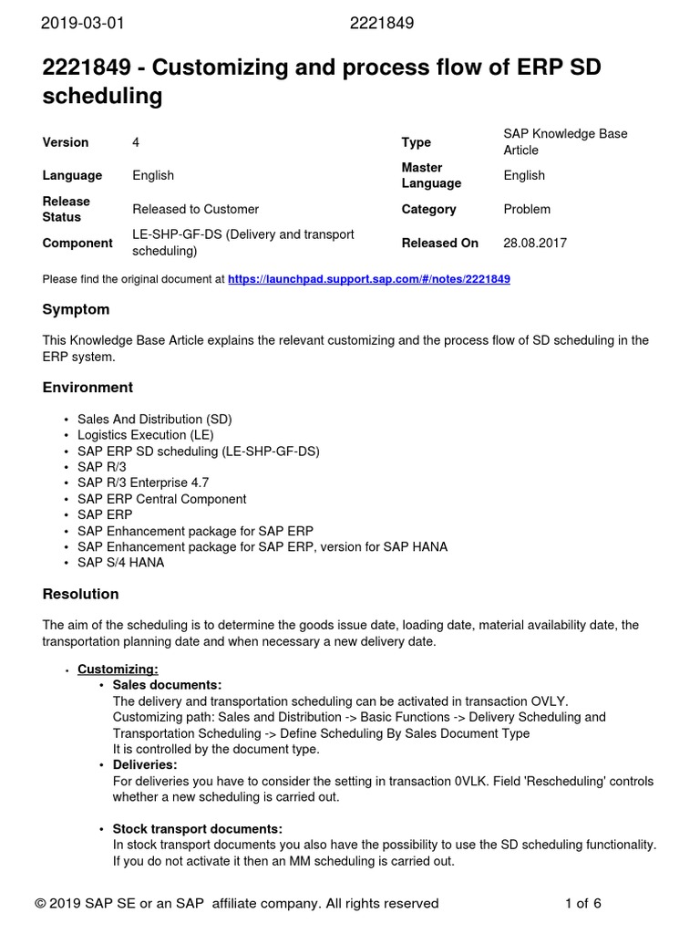 SAP Scheduling | PDF | Transport | Sales