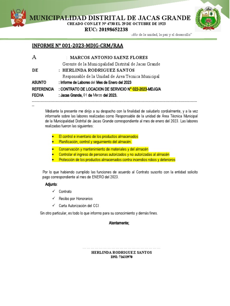 Informe de Labores de Jefes de Area | PDF
