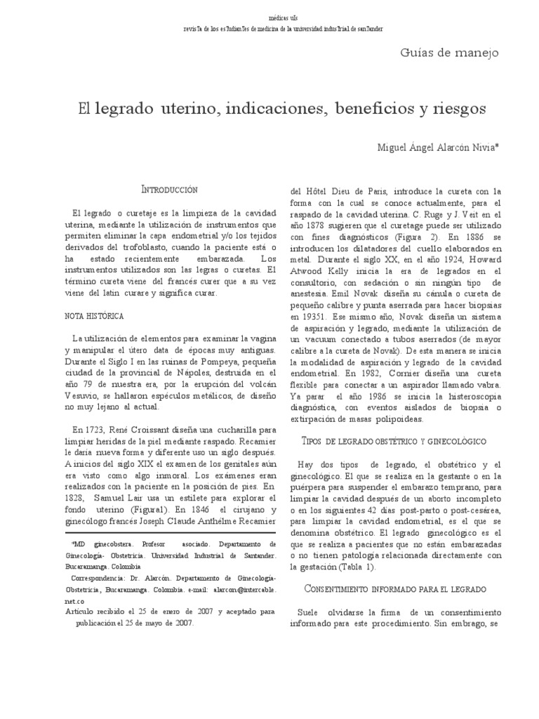 Legrado Uterino: Indicaciones y Riesgos | PDF | Especialidades Medicas ...