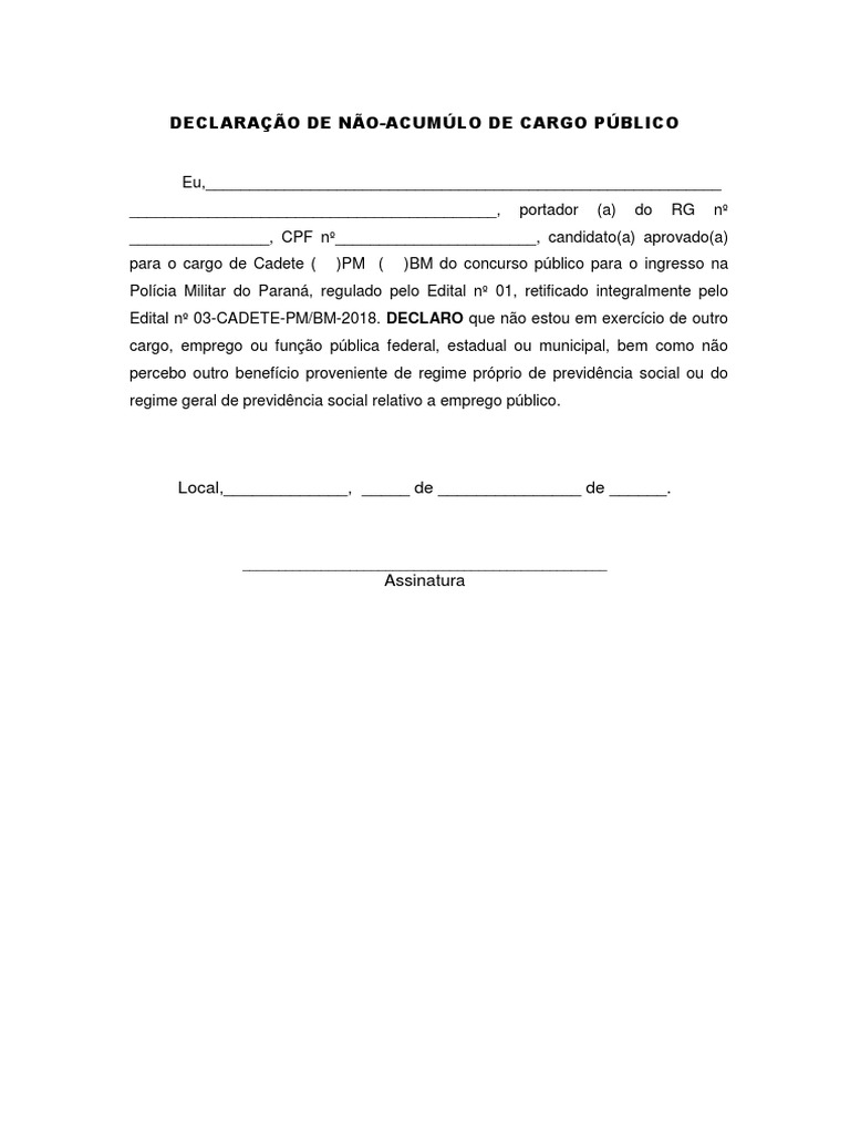 Declaracao de Nao Acumulo de Cargo Publico | PDF