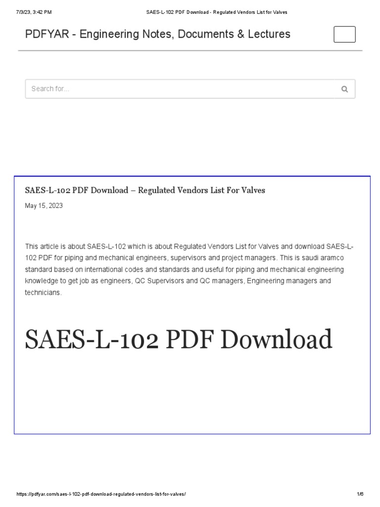 SAES-L-102 PDF Download - Regulated Vendors List For Valves - PDFYAR | PDF | Specification ...