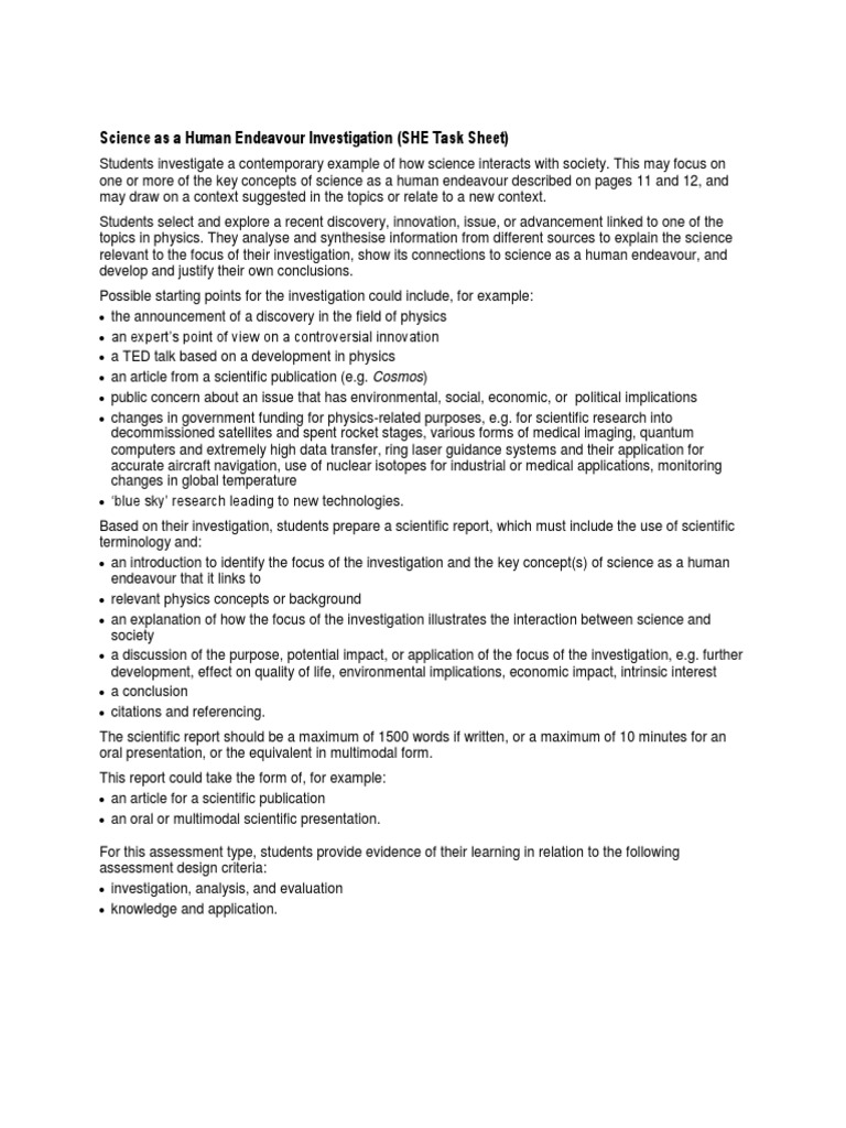 Science As A Human Endeavour Investigation - SACE-i | PDF | Science ...