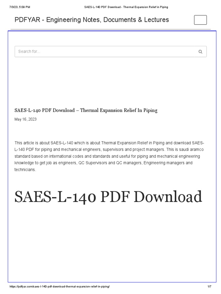 SAES-L-140 PDF Download - Thermal Expansion Relief in Piping - PDFYAR | PDF | Heat Transfer ...