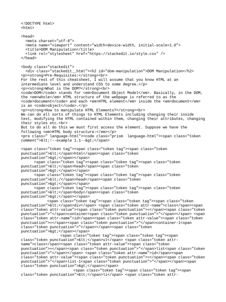 Dom Manipulation 1 Pdf Document Object Model Html Element 3888