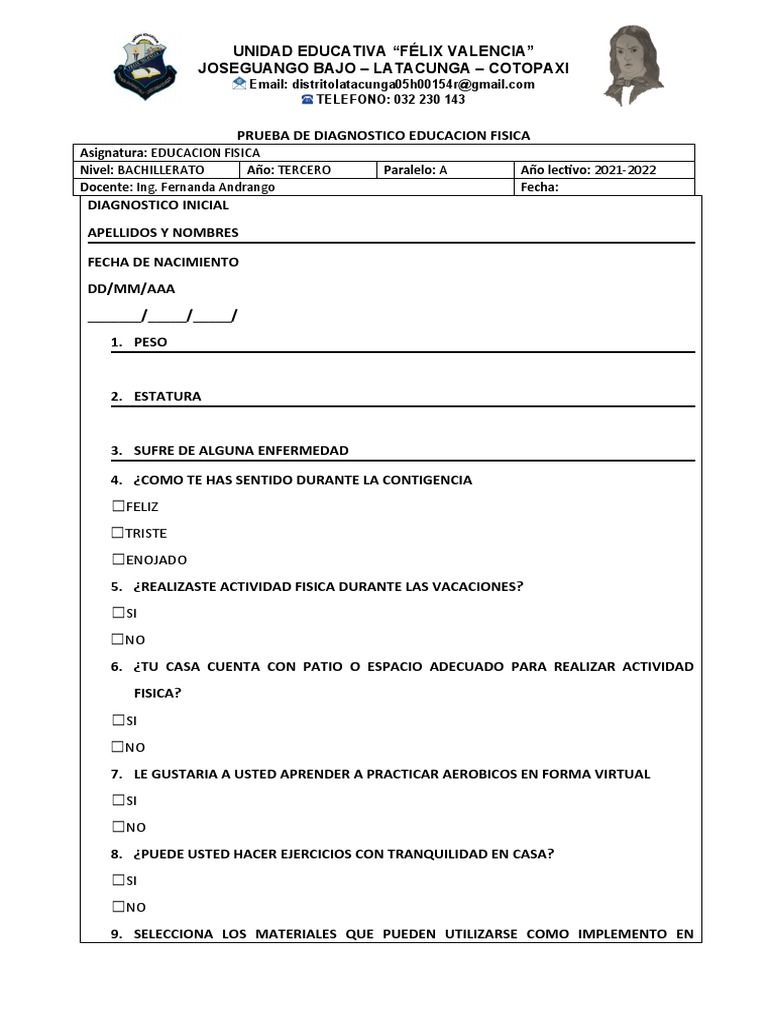 Diagnostico de Eeff 3ero Bgu. | PDF