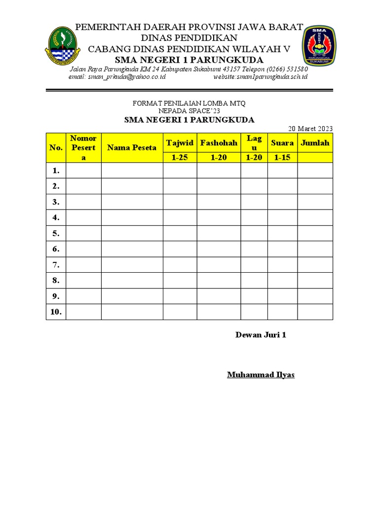 Format Penilaian Lomba MTQ 2023 | PDF