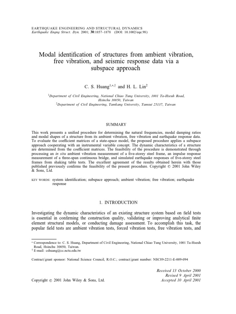 2001 Rev Modal Identifcation Of Structures From Ambient Vibration Free Vibration And 1410