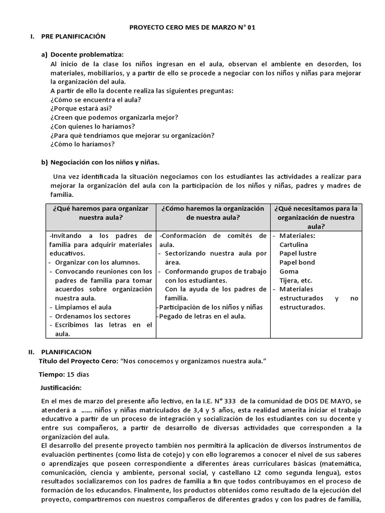 PROYECTO CERO 2019 Ok | PDF | Salón de clases | Evaluación