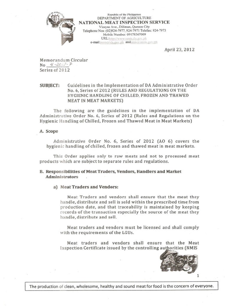 NMIS MC-04-2012-07 Guidelines in The Implementation of DA AO No. 6 S ...