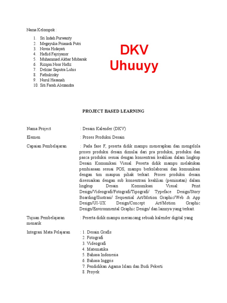 Project Based Learning DKV | PDF | Seni | Karier & Perkembangan