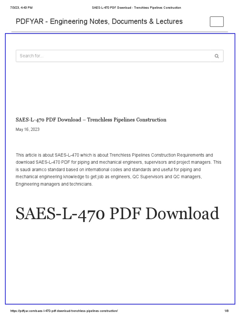 SAES-L-470: Trenchless Pipeline Standards | PDF | Geotechnical ...