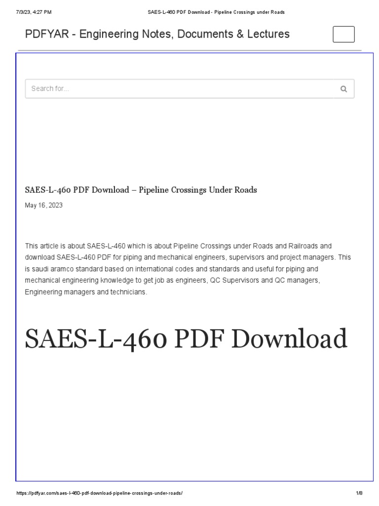 SAES-L-460 PDF Download - Pipeline Crossings Under Roads - PDFYAR | PDF | Pipeline Transport ...