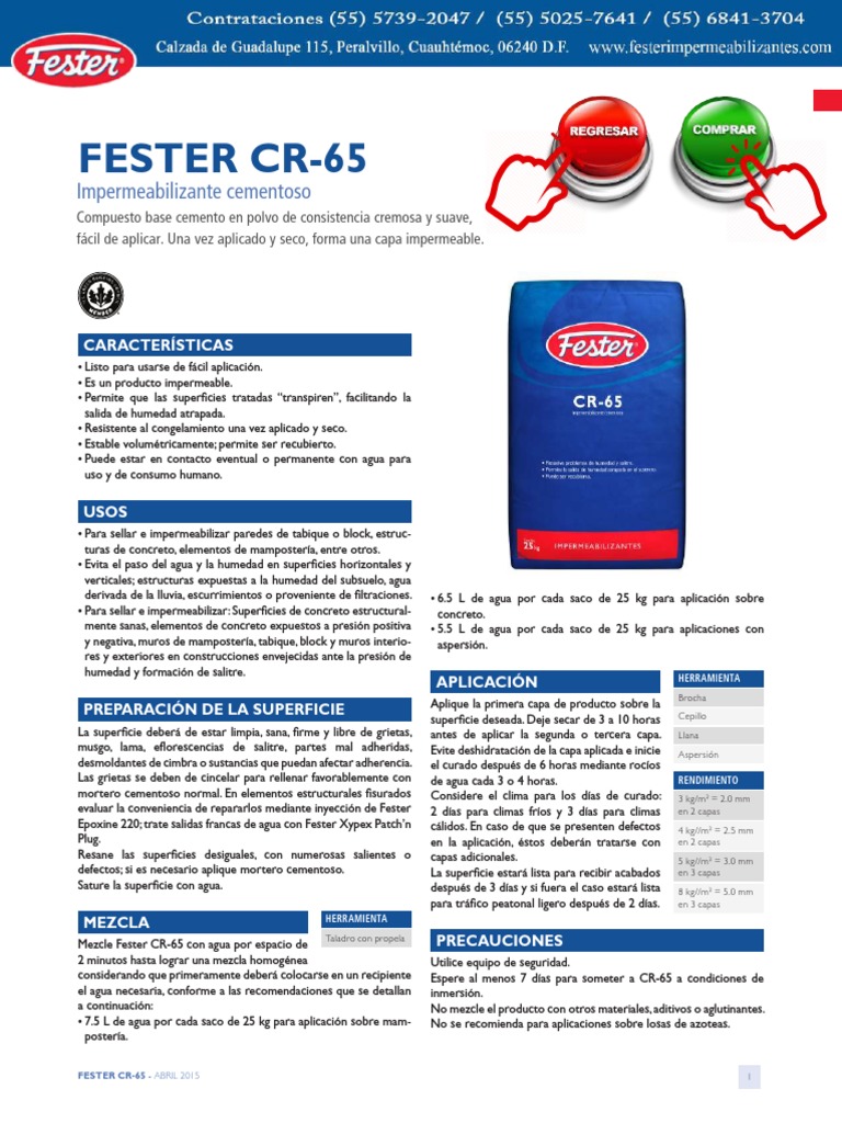 Ficha Tecnica Fester CR 65 | PDF | Hormigón | Agua