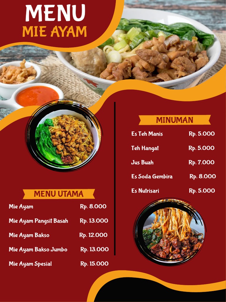 Daftar Menu Mie Ayam dan Bakso | PDF