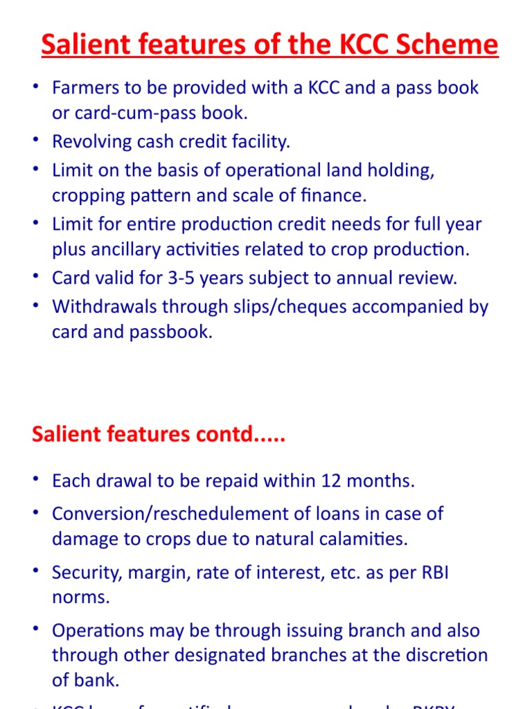 Salient Features of The KCC Scheme | PDF | Cheque | Transaction Account