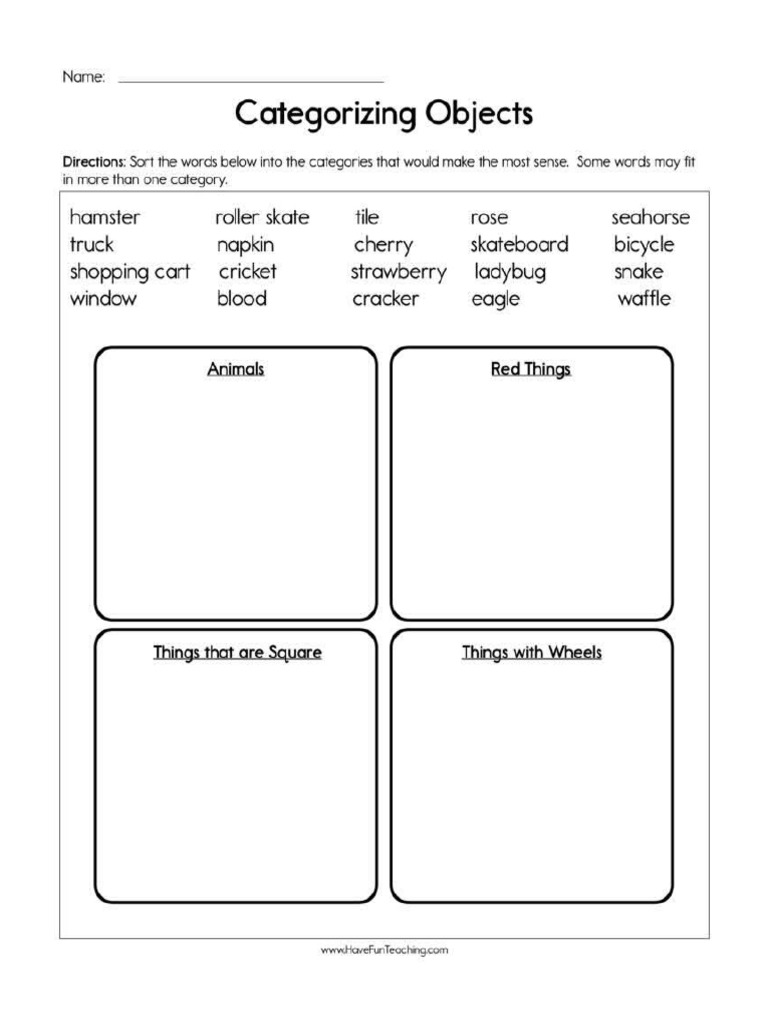 Categorizing Objects Activity Pdf