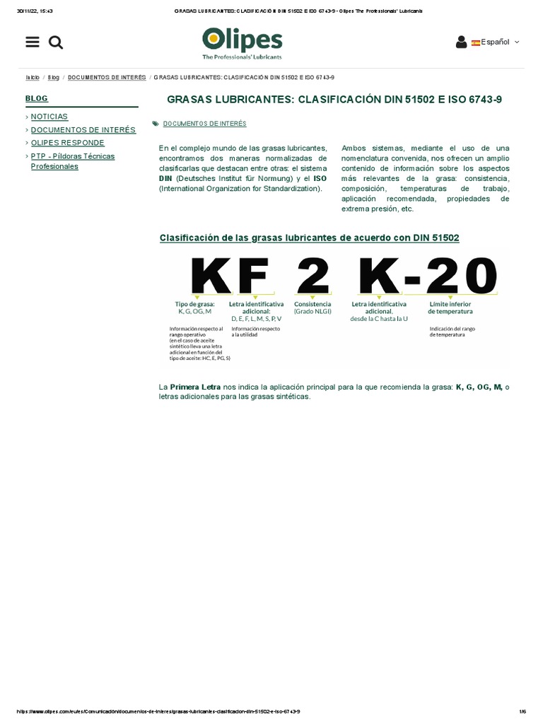 GRASAS LUBRICANTES - CLASIFICACIÓN DIN 51502 E ISO 6743-9 - Olipes The ...