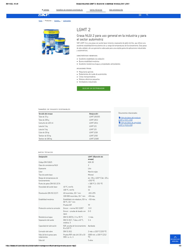 Grasa industrial LGMT 2_ Excelente estabilidad térmica _ SKF _ SKF | PDF | Ingeniería mecánica ...