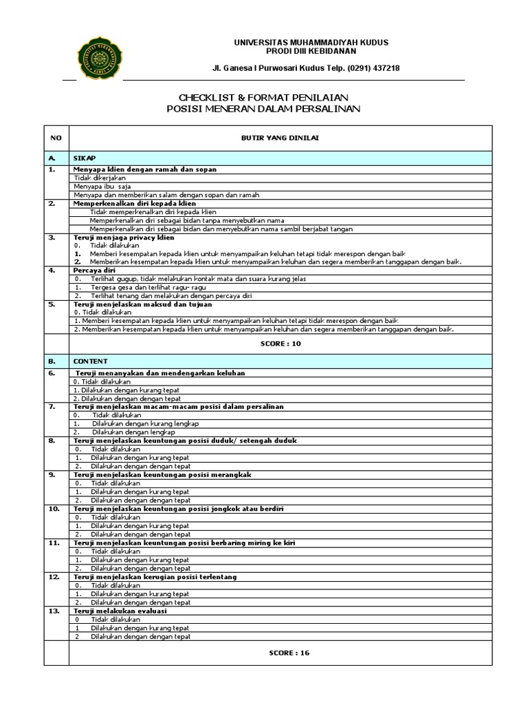 Ceklist Posisi Meneran | PDF