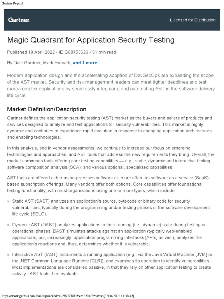 2022 Gartner MQ For Application Security Testing | PDF | Cloud ...