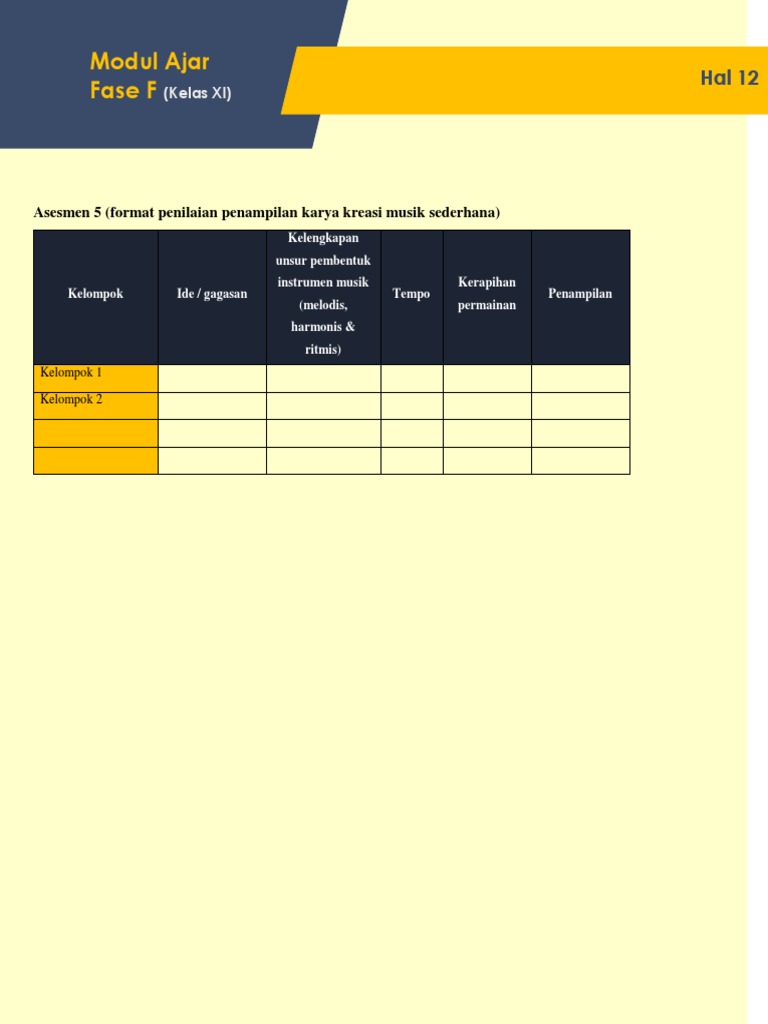 Asesmen 5 (Format Penilaian Penampilan Karya Kreasi Musik Sederhana ...