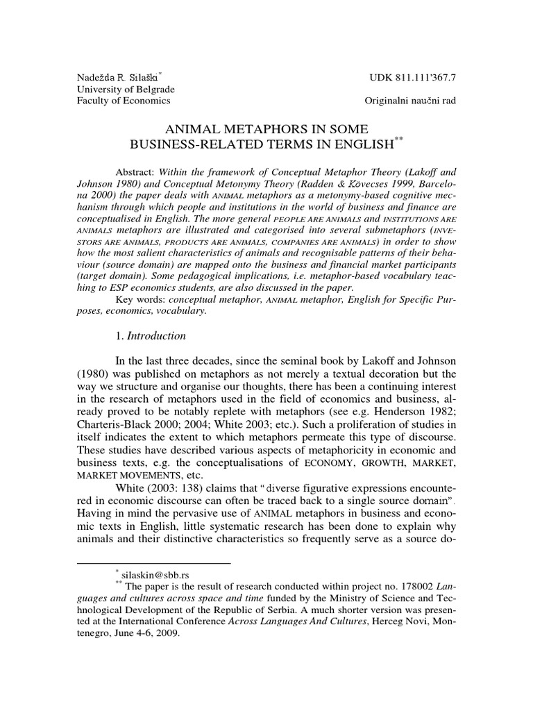 Animal Metaphors in Some | PDF | Metaphor | Cognitive Science