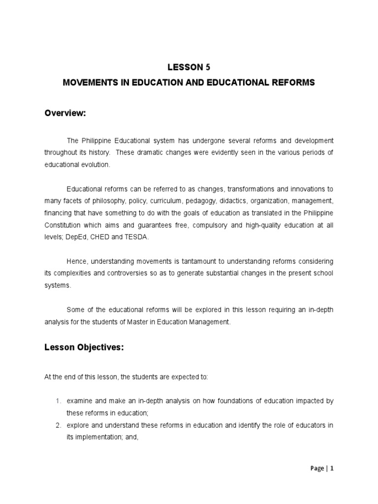 5 Movements in Education and Educational Reforms | PDF | Education ...