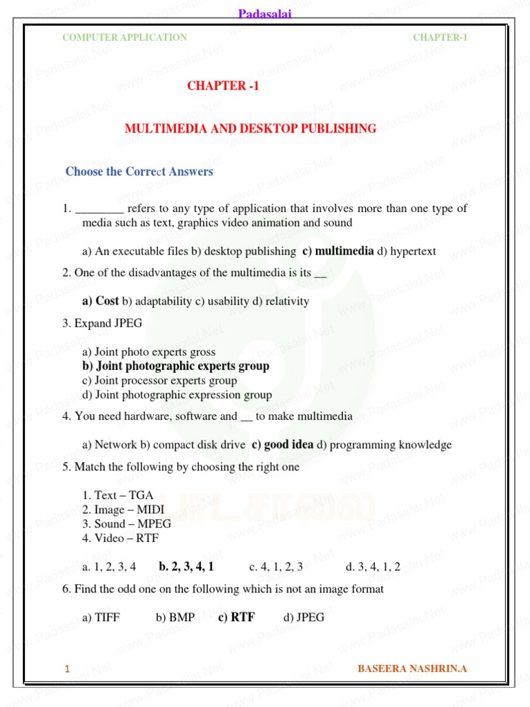 12th Computer Applications Chapter 1 Book Back Questions Study Materials English Medium ...