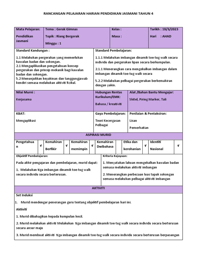 RPH PJ TAHUN 4 2023 M1 at ARAS | PDF