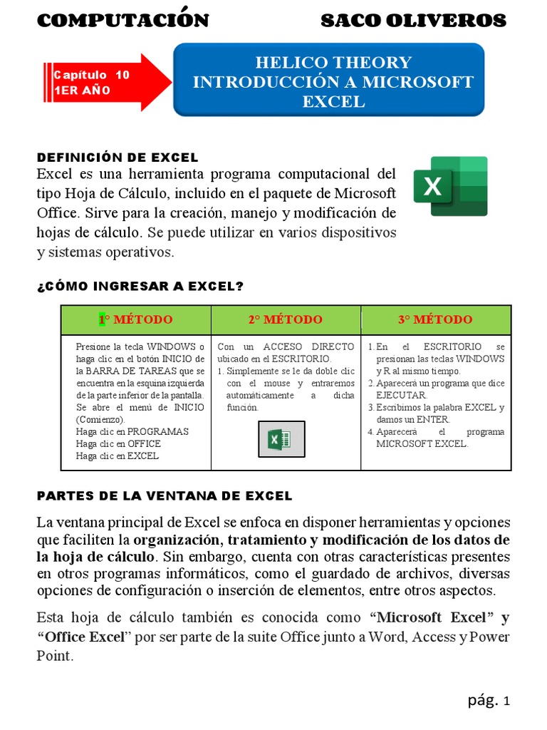 Capítulo 10 - 1er Año - Introducción - Microsoft Excel | Descargar gratis PDF | Microsoft Excel ...