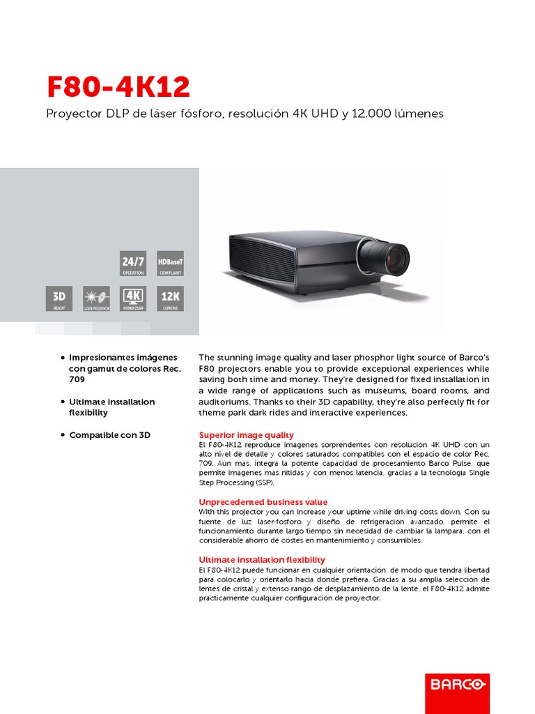 Proyector DLP de Láser Fósforo, Resolución 4K UHD y 12.000 Lúmenes ...