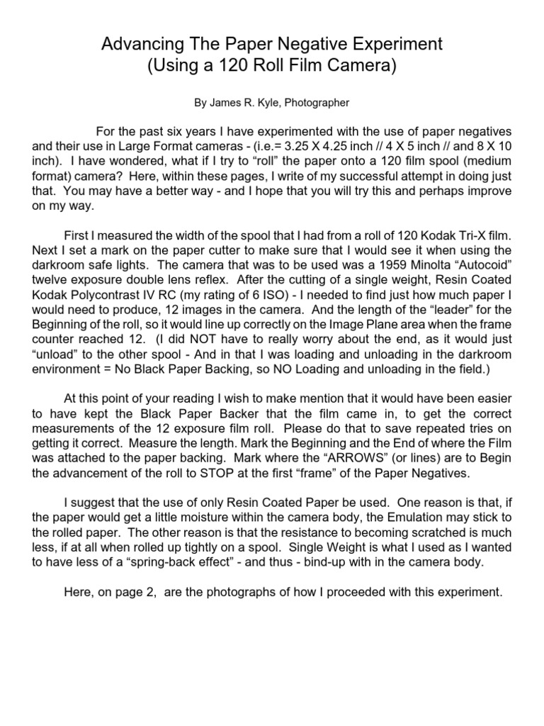 Advancing the Paper Negative Experiment(Using a 120 Roll Film | PDF ...